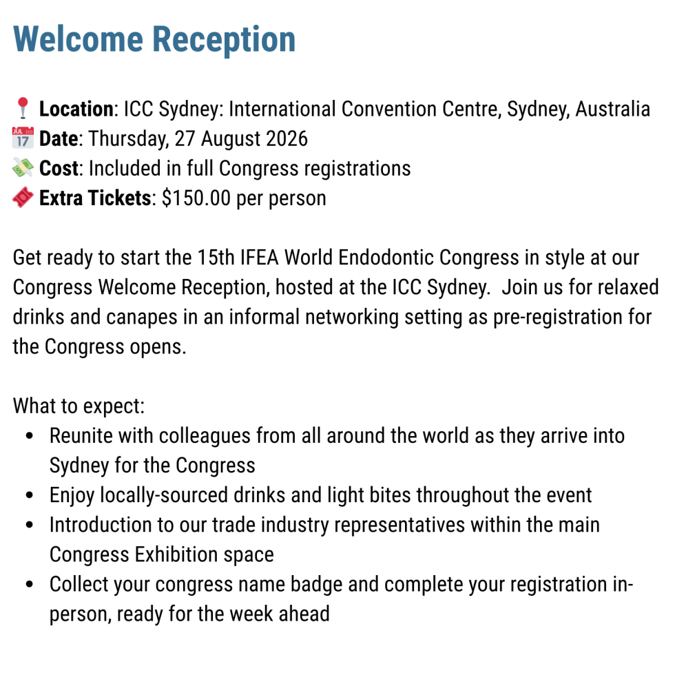 Social Functions | World Endodontic Congress 2026